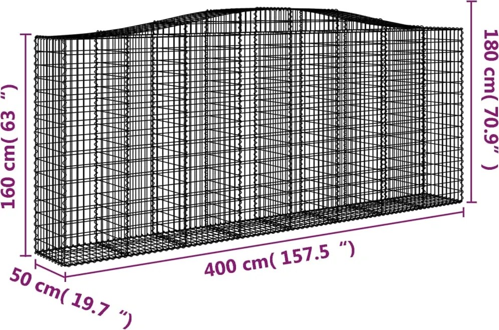 Klenuté gabionové koše 3 ks 400x50x160/180cm pozinkované železo 3145996