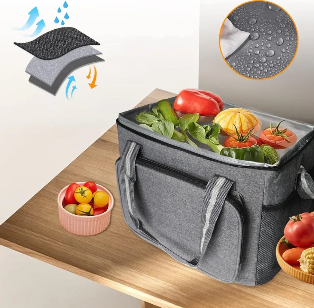 Camerazar Termoobal na jídlo LUNCH BOX, nepromokavá tkanina Oxford + EVA, 23 x 32 x 19 cm, černý