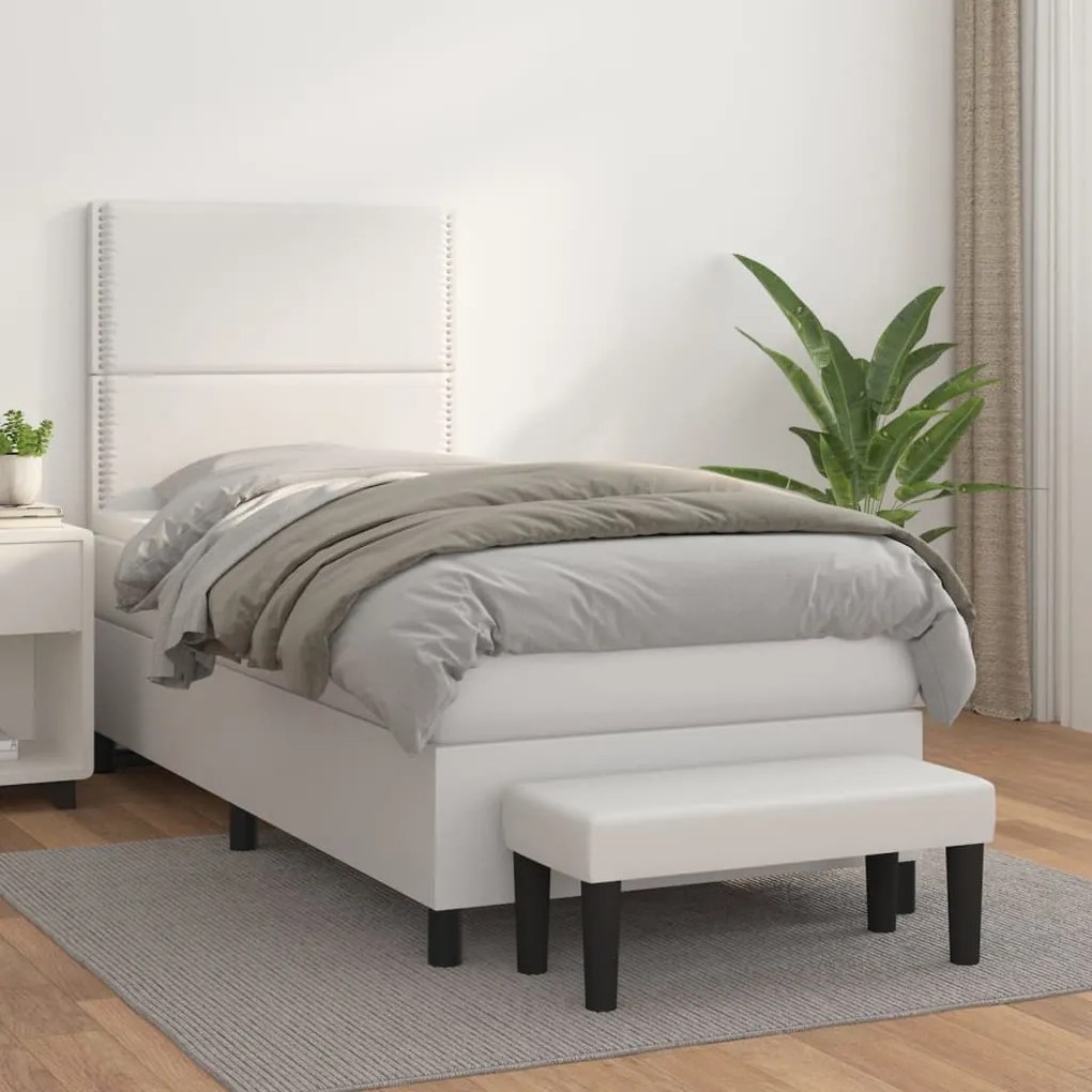 Box spring postel s matrací bílá 100x200 cm umělá kůže 3137588