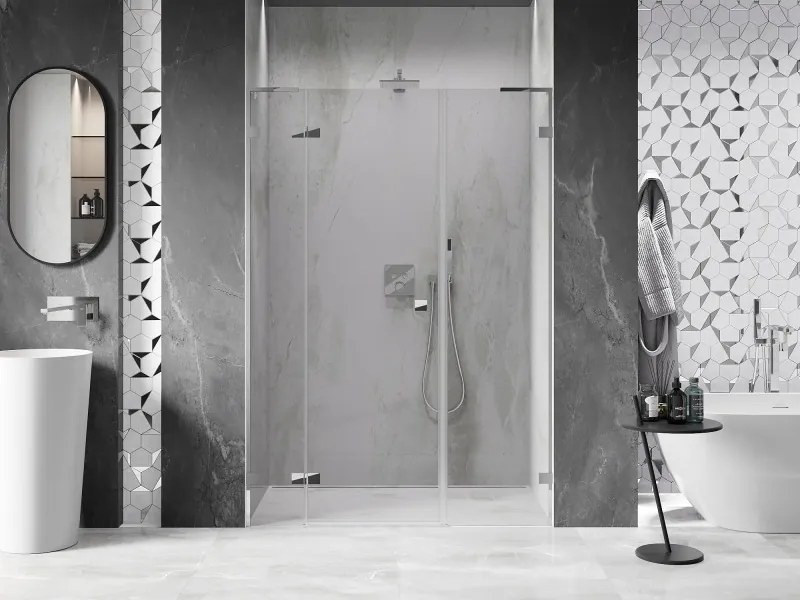 Mexen Lunar L, levé otočné sprchové dveře 130 cm, čiré sklo, chromový profil, 834SL-130-050-01-00-L