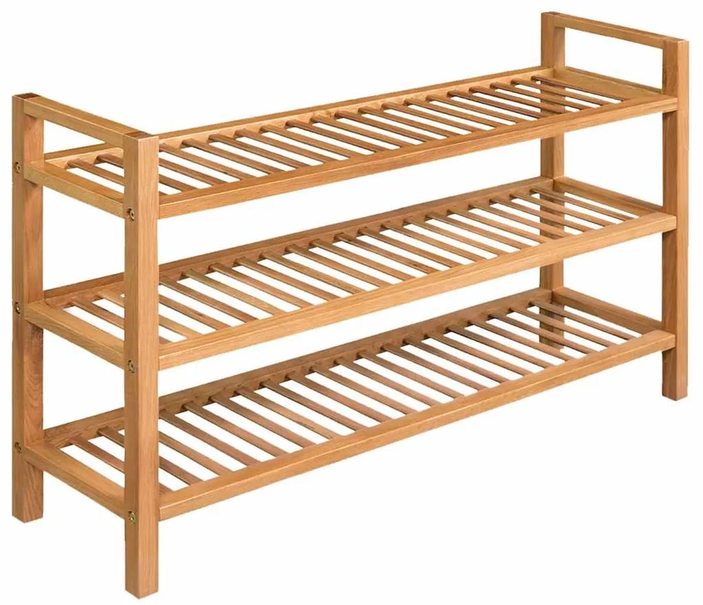 Botník se 3 policemi 100 x 27 x 60 cm masivní dubové dřevo 244209