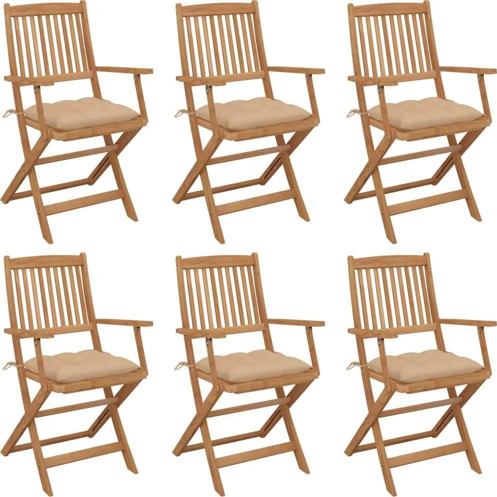 vidaXL Skládací zahradní židle s poduškami 6 ks masivní akácie [3074964] Barva: Šedá