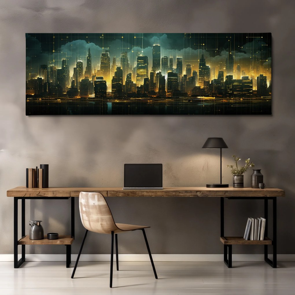 Obraz na plátně - Futuristické město - Abstrakce Rozžhavený horizont FeelHappy.cz Velikost obrazu: 120 x 40 cm