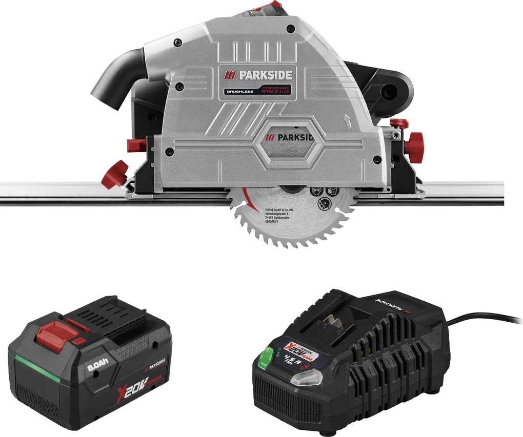Parkside Performance® Aku ponorná pila Pptsa 20-Li C3, Smart 8 Ah