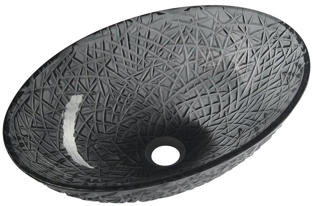 Sapho, PURUS skleněné gravírované umyvadlo 50x36 cm, černá, TY305SG