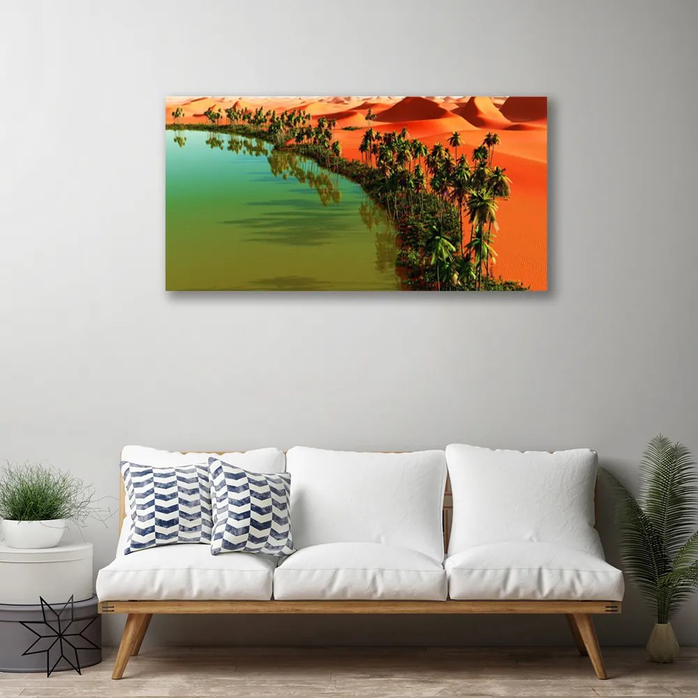 Obraz na plátně Jezero Poušť Palmy 140x70 cm