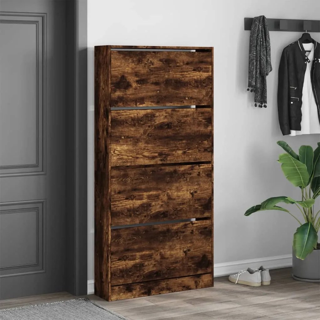 Botník se 4 výklopnými zásuvkami kouřový dub 80 x 21 x 163,5 cm 3214368