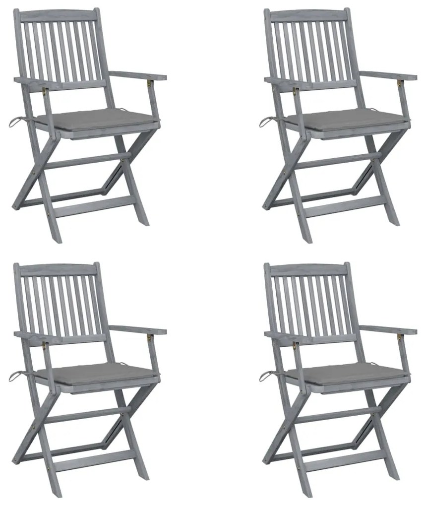 3064510 vidaXL Skládací zahradní židle s poduškami 4 ks masivní akáciové dřevo