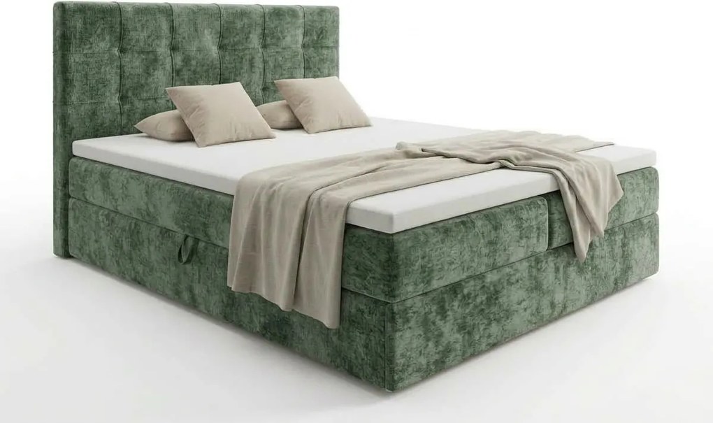 Čalouněná postel boxspring DIRELIS VIBE 140x200 cm tmavě zelená Matrace: Matrace Bonell pružinová