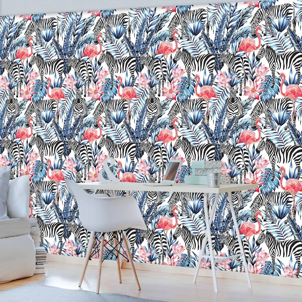 Fototapeta - Mozaika - zebra a plameňák (152,5x104 cm)