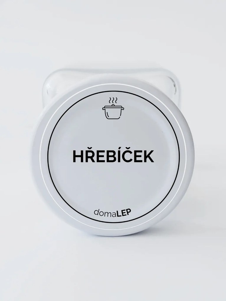 Samolepka na kořenky HŘEBÍČEK průhledná 5 cm tučné písmo