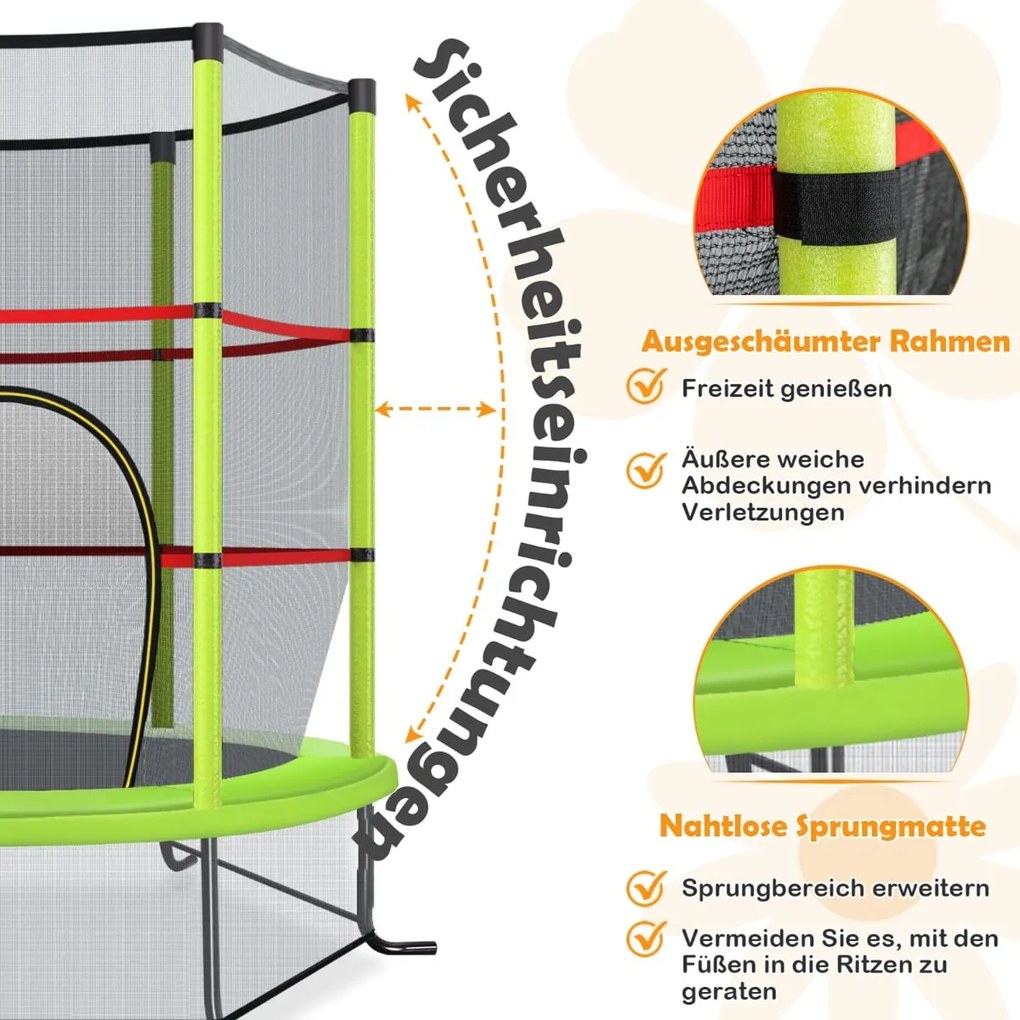 Costway Zahradní trampolína Ø 140 cm s ochrannou sítí trampolína pojme – zelený