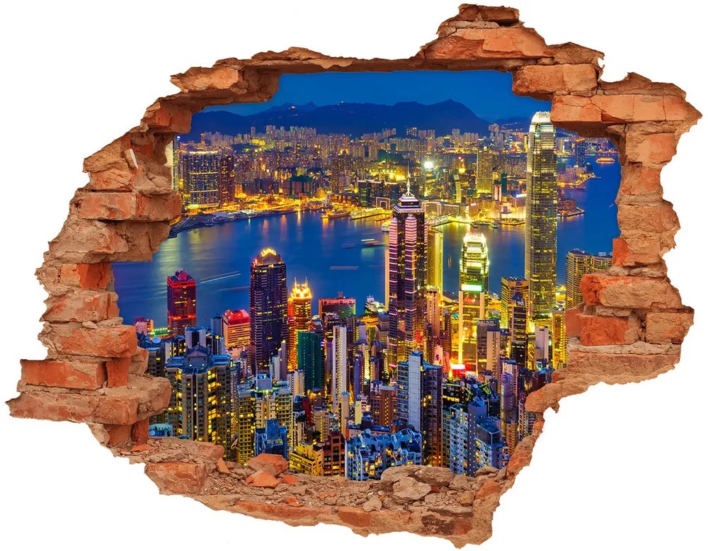 Wallmuralia Fototapeta díra na zeď 3D Hongkong noc 90x70 cm