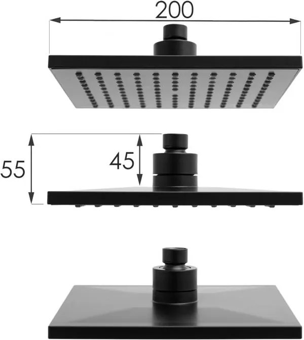 Erga Flova, sprchová souprava s termostatickou baterií a dešťovou hlavicí 20x20cm, černá matná, ERG-YKA-BP.FLOVA THERM 20 BLK