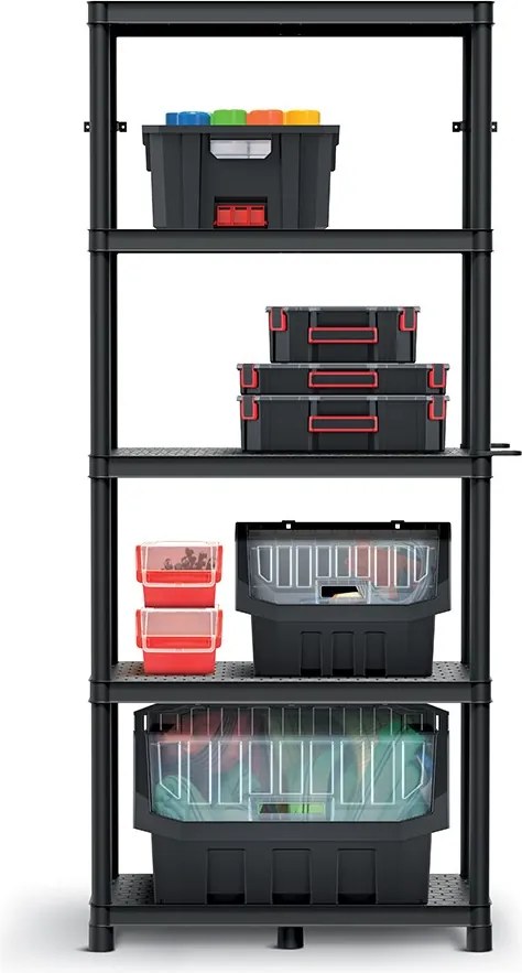 Prosperplast Regál plastový 5 polic STACKARO MIDDLE 74 x 36 x 172,5 cm - černý