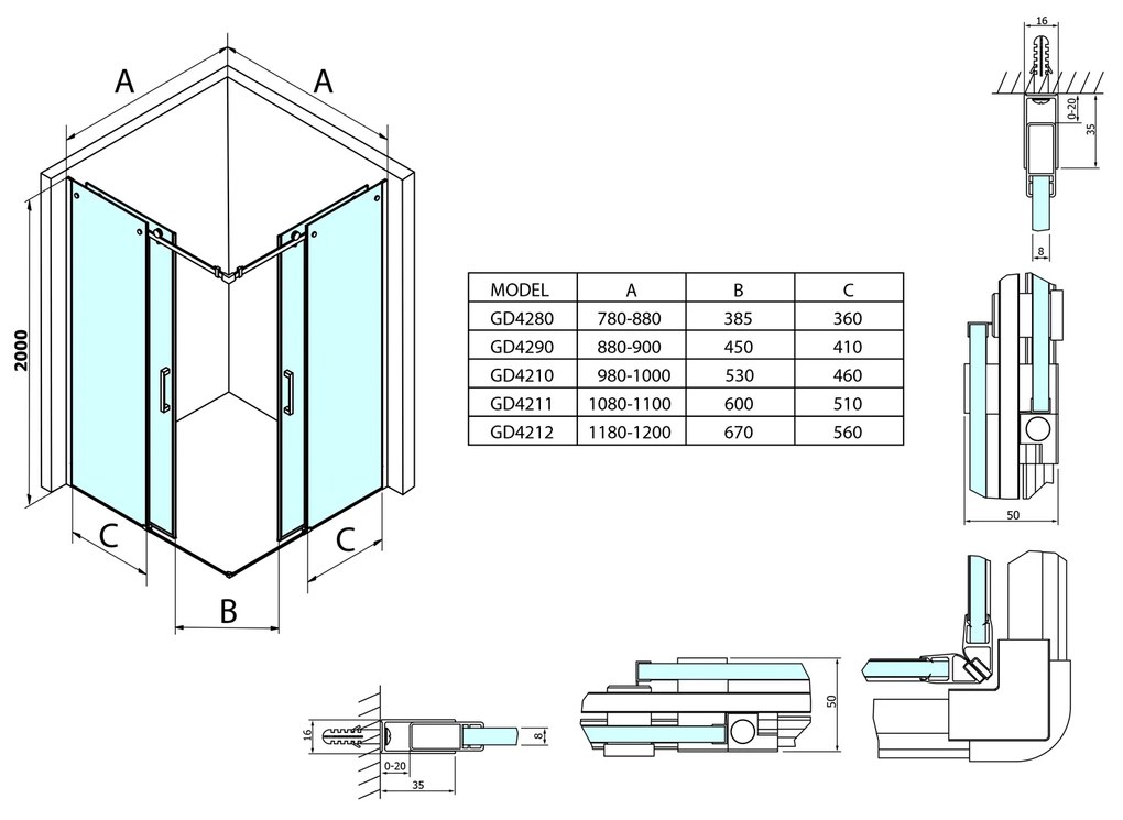 Gelco DRAGON sprchové posuvné dveře rohový vstup 800 mm, čiré sklo - GD4280