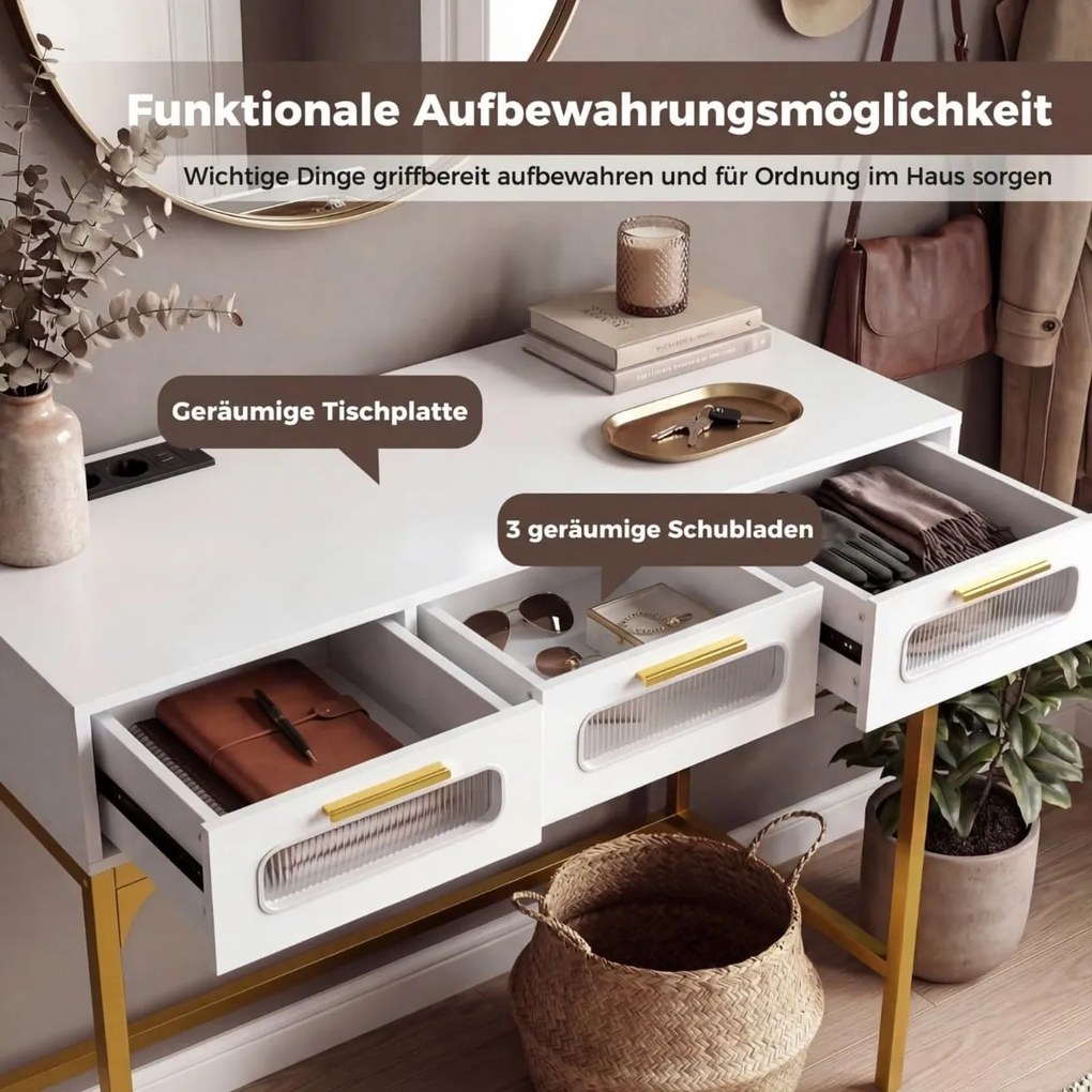 Costway Konzolový stolek s LED světly a nabíjecí stanicí úzký – 90 × 40 × 75 cm