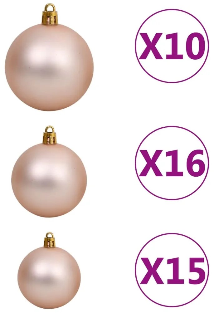 Umělý sklápěcí vánoční stromek s 300 LED a koulemi 180 cm