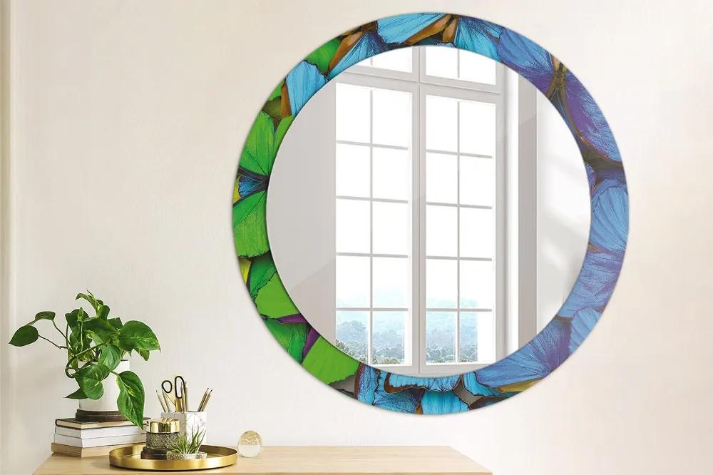 Kulaté dekorativní zrcadlo Modrý a zelený motýl fi 80 cm