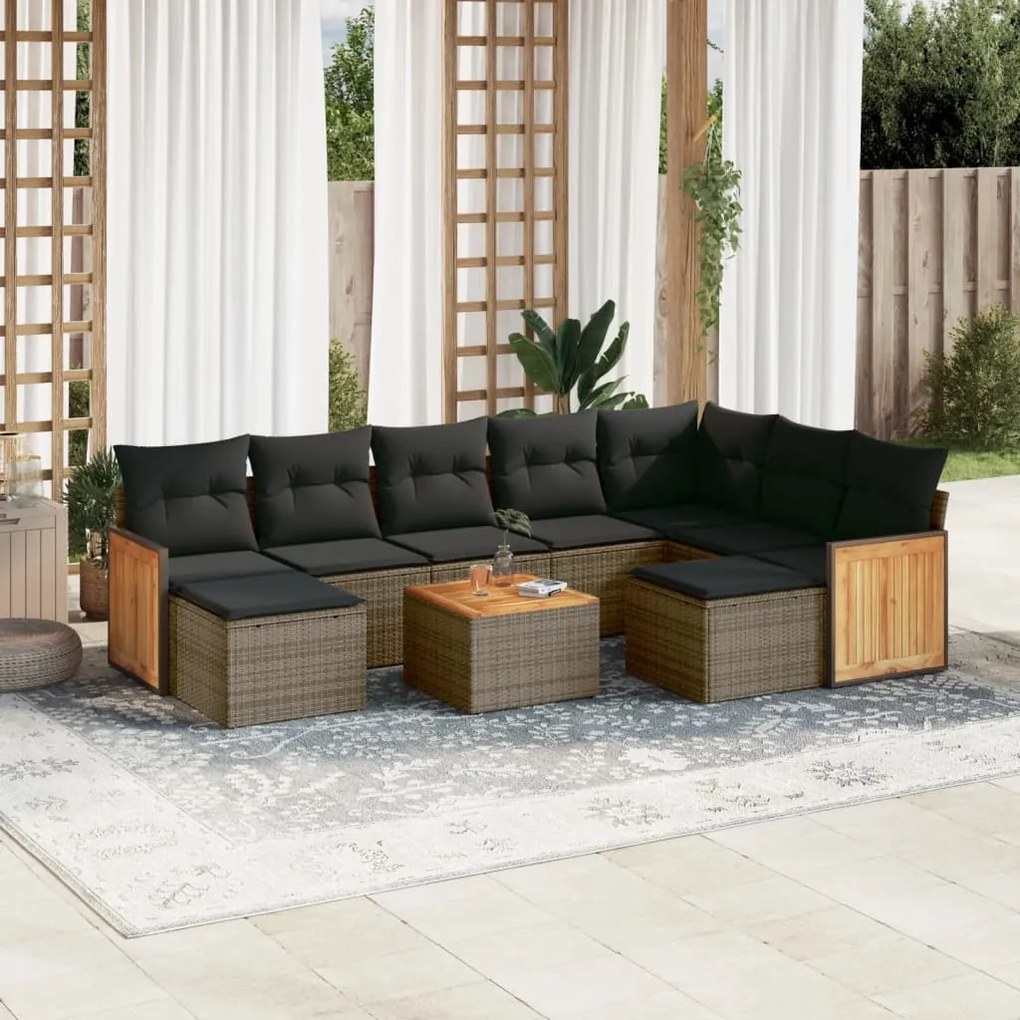 10dílná zahradní sedací souprava s poduškami šedá polyratan 3260632