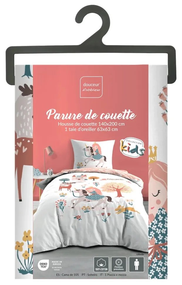 Bílé/růžové bavlněné dětské povlečení na jednolůžko 140x200 cm Lilibelle – douceur d'intérieur