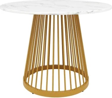 Aosom Kulatý jídelní stůl pro 4 osoby, kuchyňský stůl s MDF deskou a kovovými nohami, 80 x 76 cm, bílá+zlatá