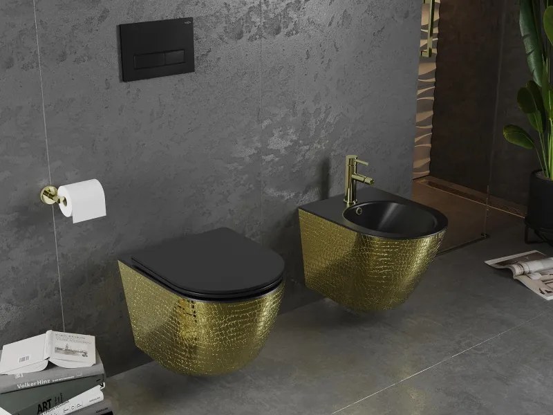 Mexen Lena bidet závěsný, černý mat/zlatý vzor šupiny - 35224878