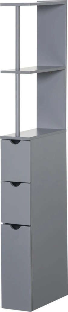 HOMCOM Moderní sloupcový koupelnový kabinet s 2 policemi, 2 zásuvkami a 1 bezpečnostním dvířkami 15x33x136,5 cm Šedý