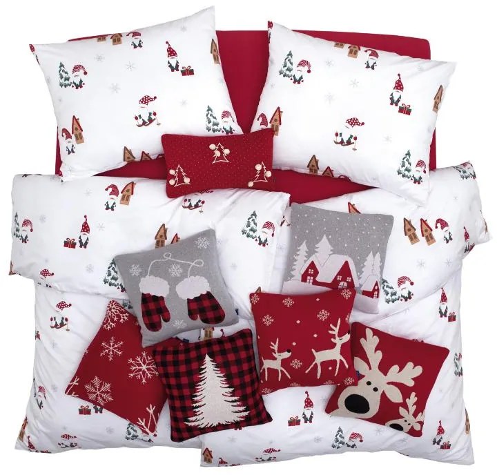 SCANquilt povlečení KLASIK santa bíločervenozelená 140 x 200/70 x 90 cm