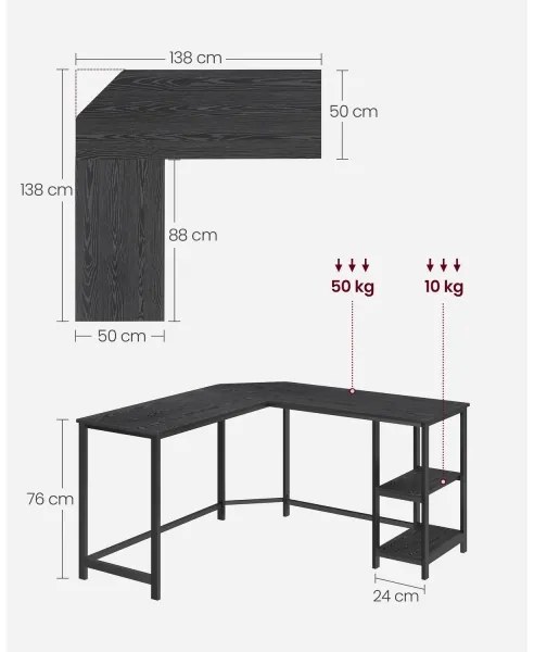 Rohový psací stůl SOLEA černá