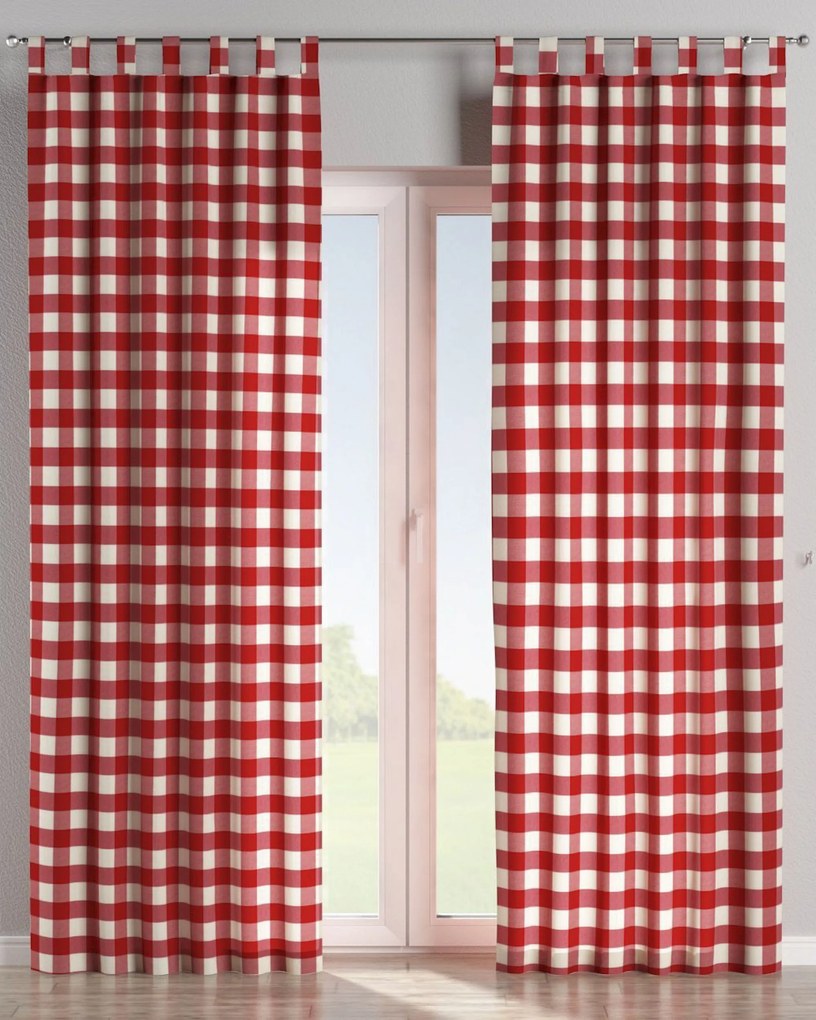 Závěs na poutkach barva červená látka vzorované