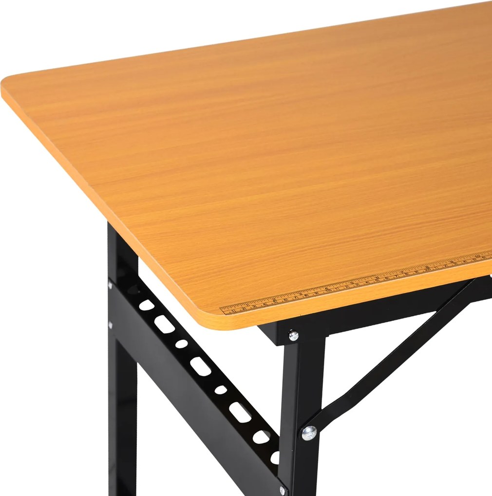 HOMCOM Skládací pracovní stůl s pravítkem Nosnost 100 kg 100x60x75,5 cm Přirozená a černá