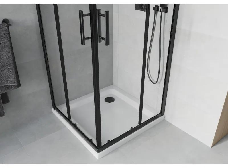 Mexen Rio čtvercový sprchový kout 70 x 70 cm, Průhledné, Černá + sprchová vanička Flat, Bílá - 860-070-070-70-00-4010B