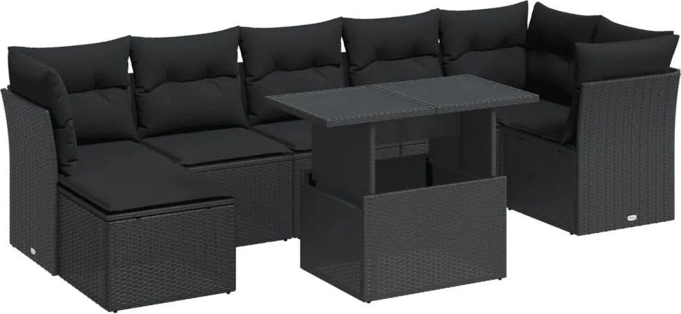8dílná zahradní sedací souprava s poduškami černá polyratan 3326196