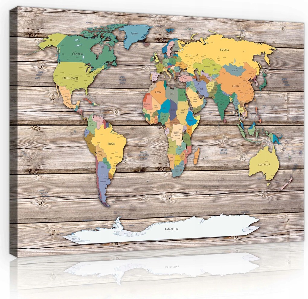 Obraz 100x75 Mapa světa politická dřevo bez rámu stěna geografie