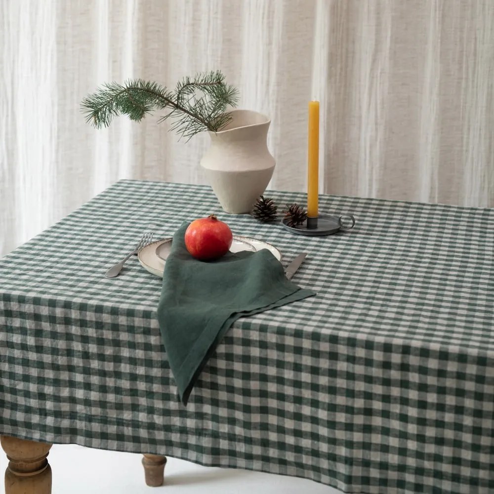 Lněný ubrus 140x250 cm Forest Green Gingham – Linen Tales