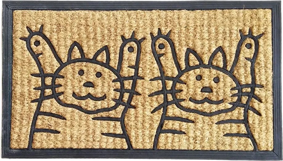 Kokosová rohožka 2 kočky, 70 × 40 cm – přírodní, ke dveřím do bytu i domu, s motivem koček