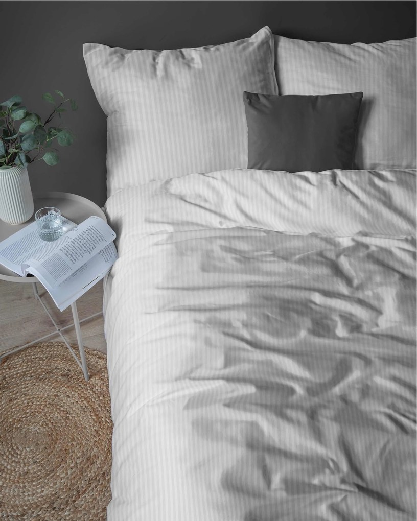 Detexpol Damaškové povlečení 180x200 stříbrné jednobarevné pruhy 1 cm Pure