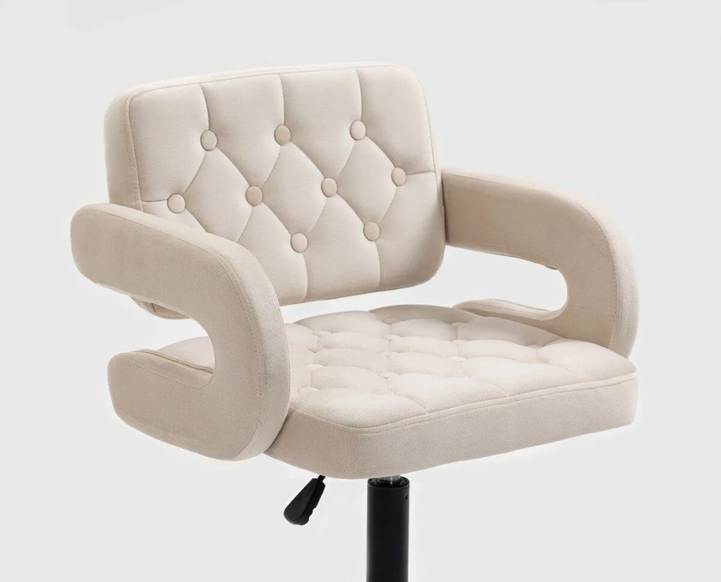 LuxuryForm DESIGN Barová židle ADRIA VELUR na černé kulaté podstavě - krémová