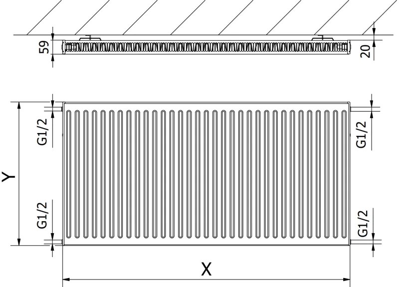 Mexen C11, ocelový panelový radiátor 500 x 600 mm, boční připojení, 478 W, bílá, W411-050-060-00