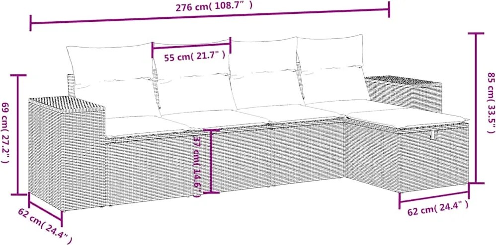 5dílná zahradní sedací souprava s poduškami černá polyratan 3264391