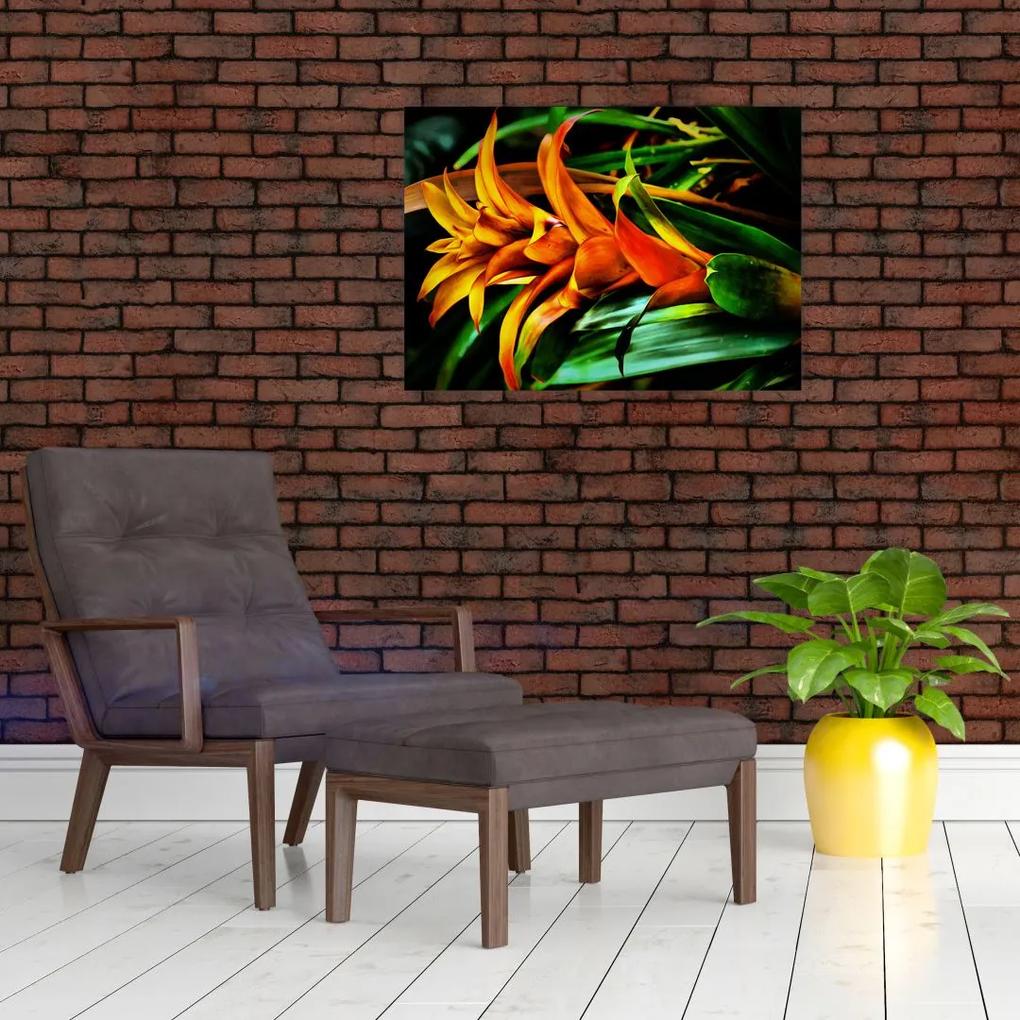 Skleněný obraz oranžové kytice (70x50 cm)