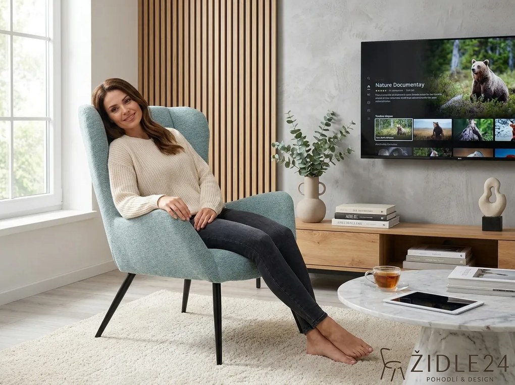 Relaxační křeslo ušák LIKAM - modrá látka