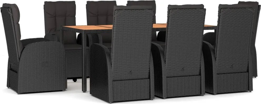 9dílný zahradní jídelní set s poduškami černý polyratan 3157605