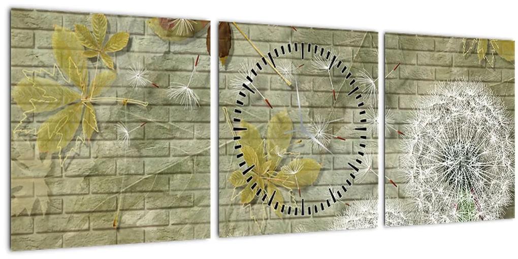Obraz - Pampelišky unášené větrem (s hodinami) (90x30 cm)