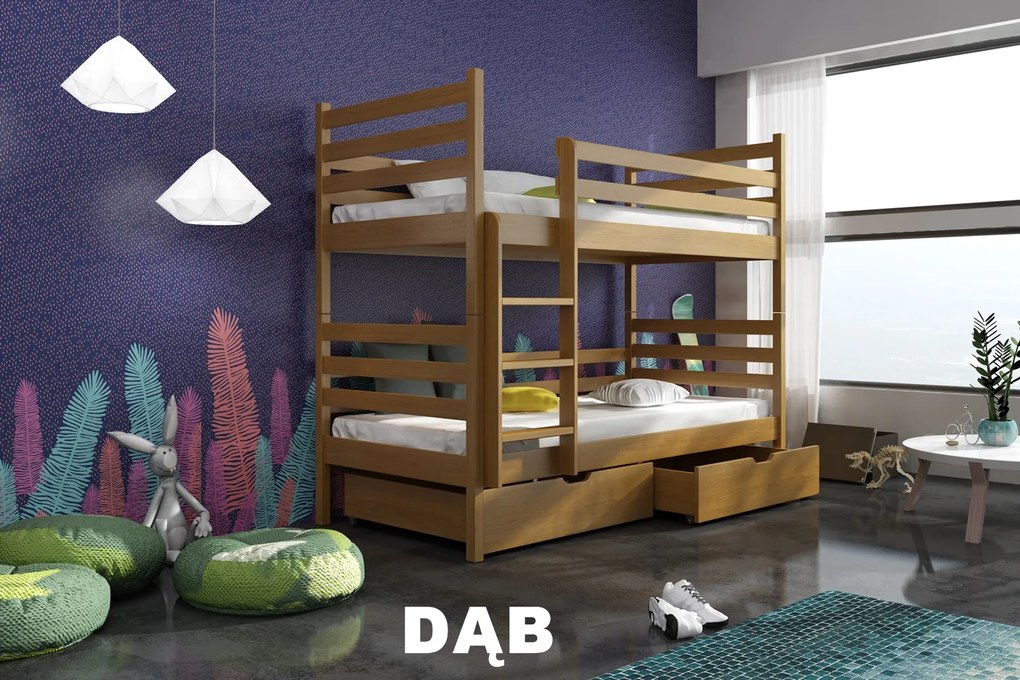 Patrová postel NEMO 90x190  cm s úložným prostorem borovice masiv DUB