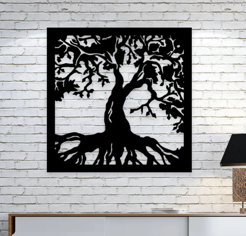 Dřevěný obraz na zeď - Strom života od 2opice.cz Materiál: ČERNÝ EBEN, Velikost (mm): 850 x 850