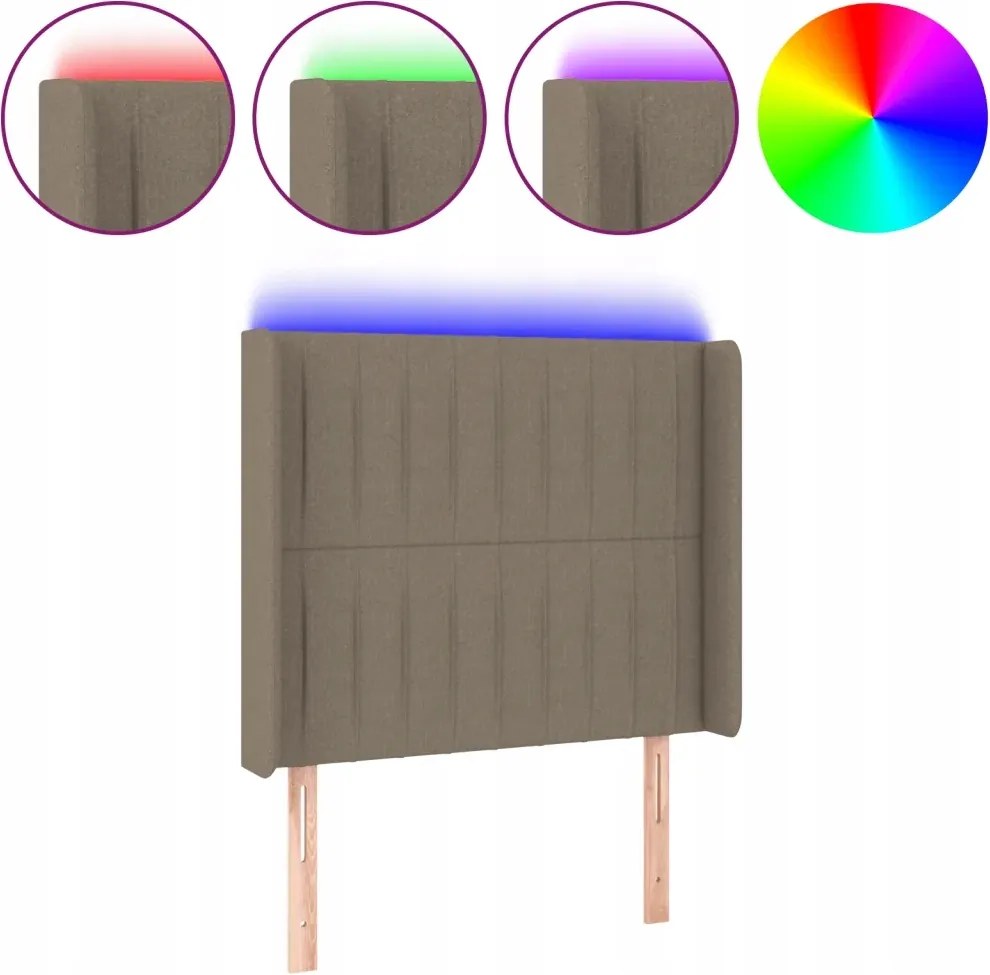 vidaXL Opěrka hlavy k posteli s Led, taupe, 83x16x118/128 cm, látka