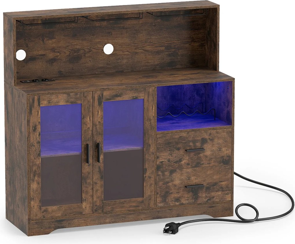 Costway Kuchyňská skříňka bufetová s otevřenými přihrádkami zásuvka a LED