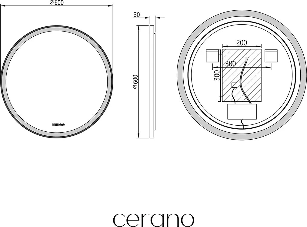 CERANO - Koupelnové LED zrcadlo Rivo, kovový rám - černá matná - Ø 60 cm